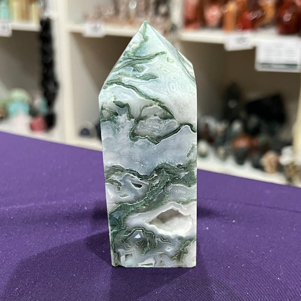 Moss Agate Tower Crystals By Sisters