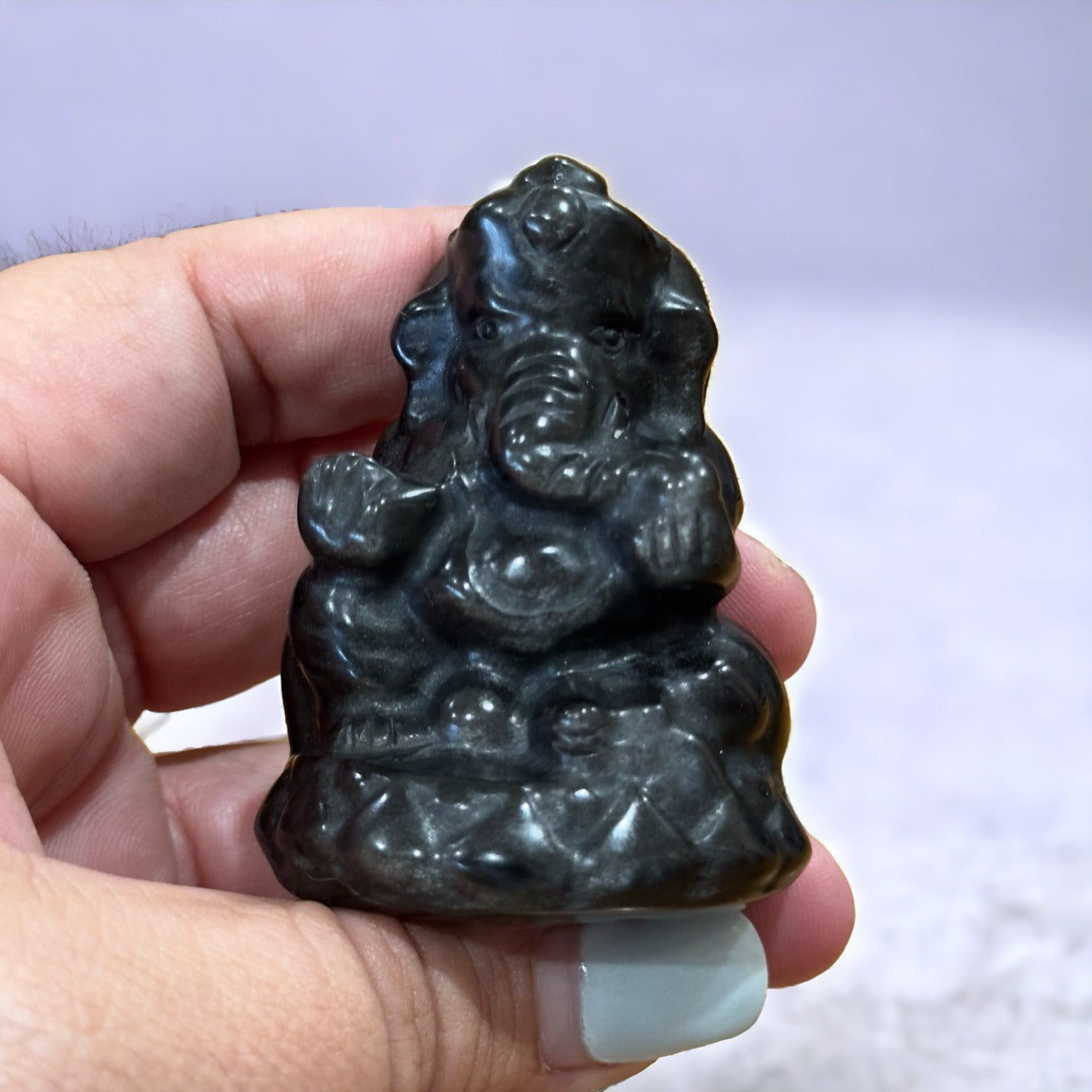 Silver Obsidian Ganesha | Elephant God – Crystals by Sisters