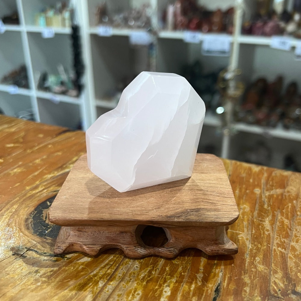 Faceted Pink Mangano Calcite Heart – Crystals by Sisters